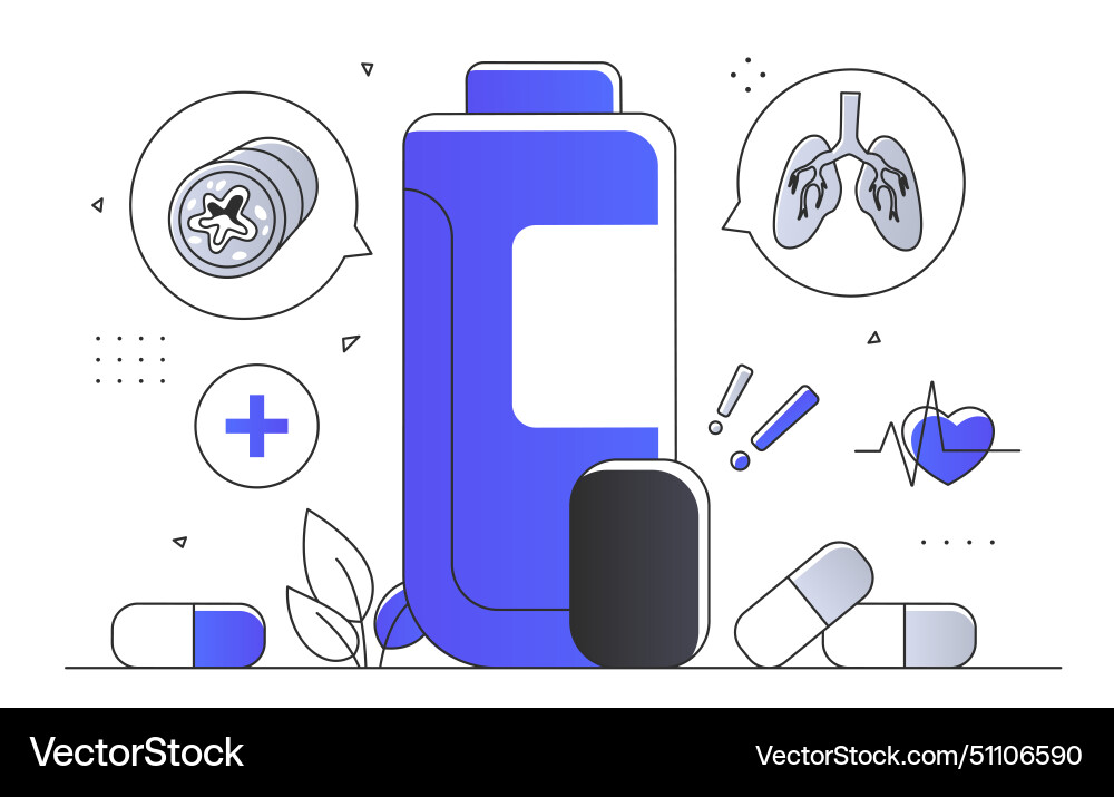 Asthma concept with healthcare items including Vector Image