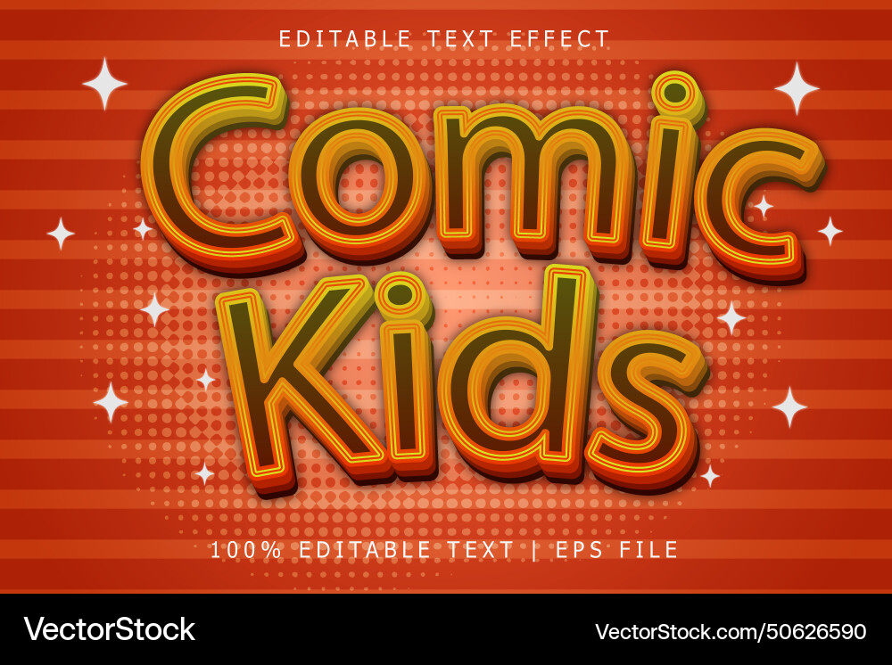 Comic kids editable text effect 3 dimension Vector Image