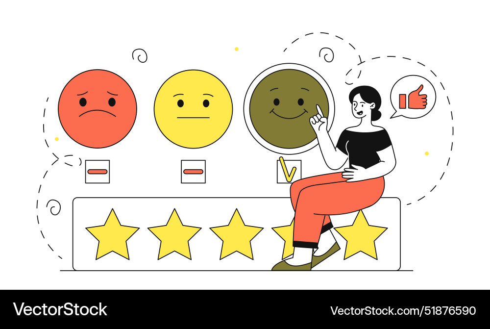 Woman with rating feedback from clients Royalty Free Vector
