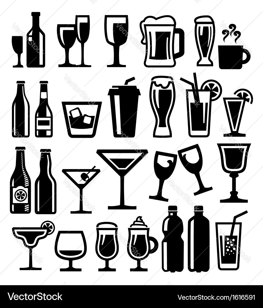 Beverage Icon Set - Drinks & Bottles Vector Image