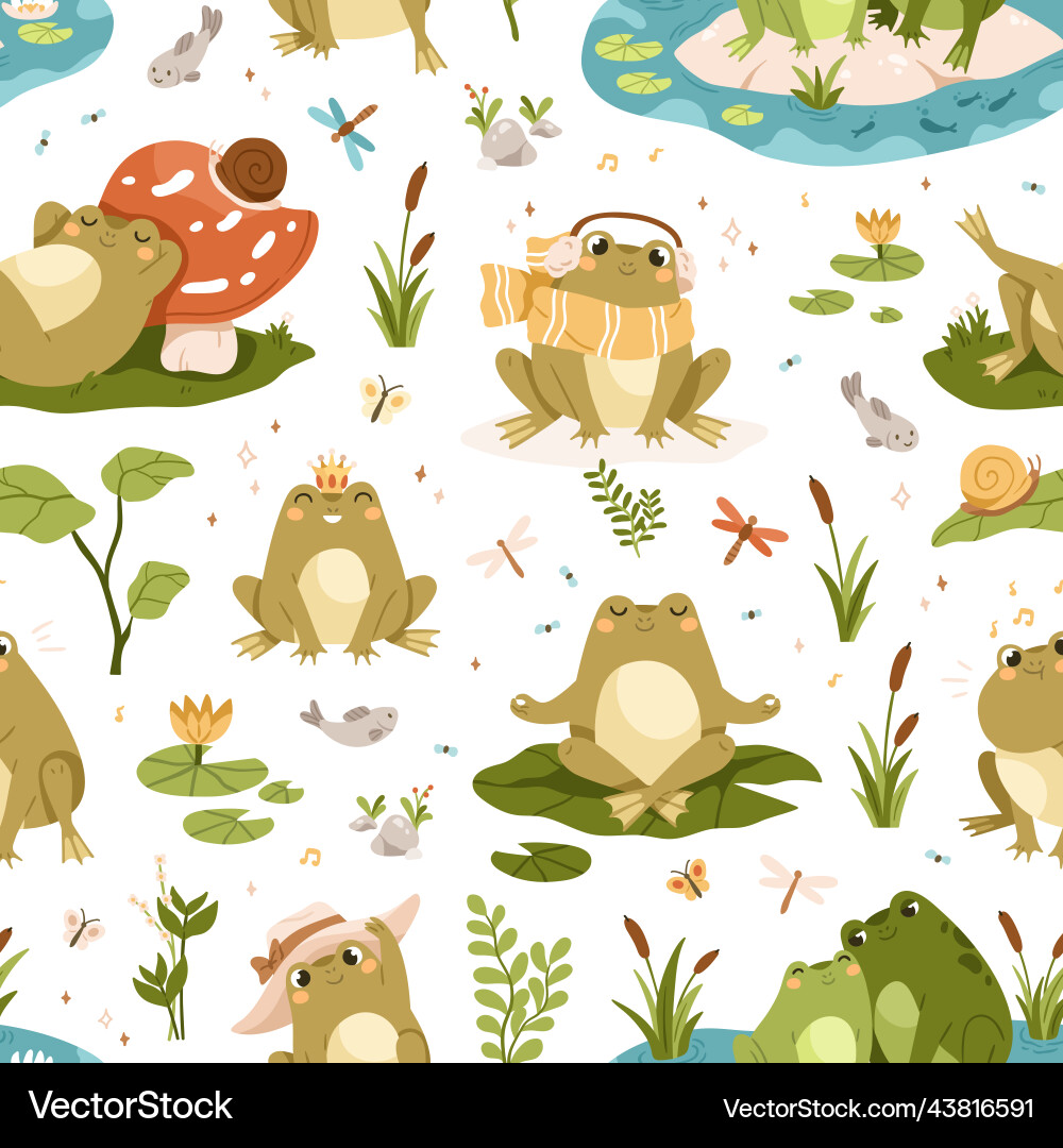 Cute frog and toad characters pattern seamless Vector Image