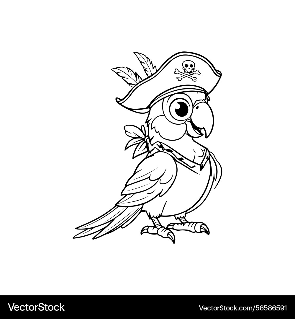 Cute pirate parrot coloring page design Royalty Free Vector