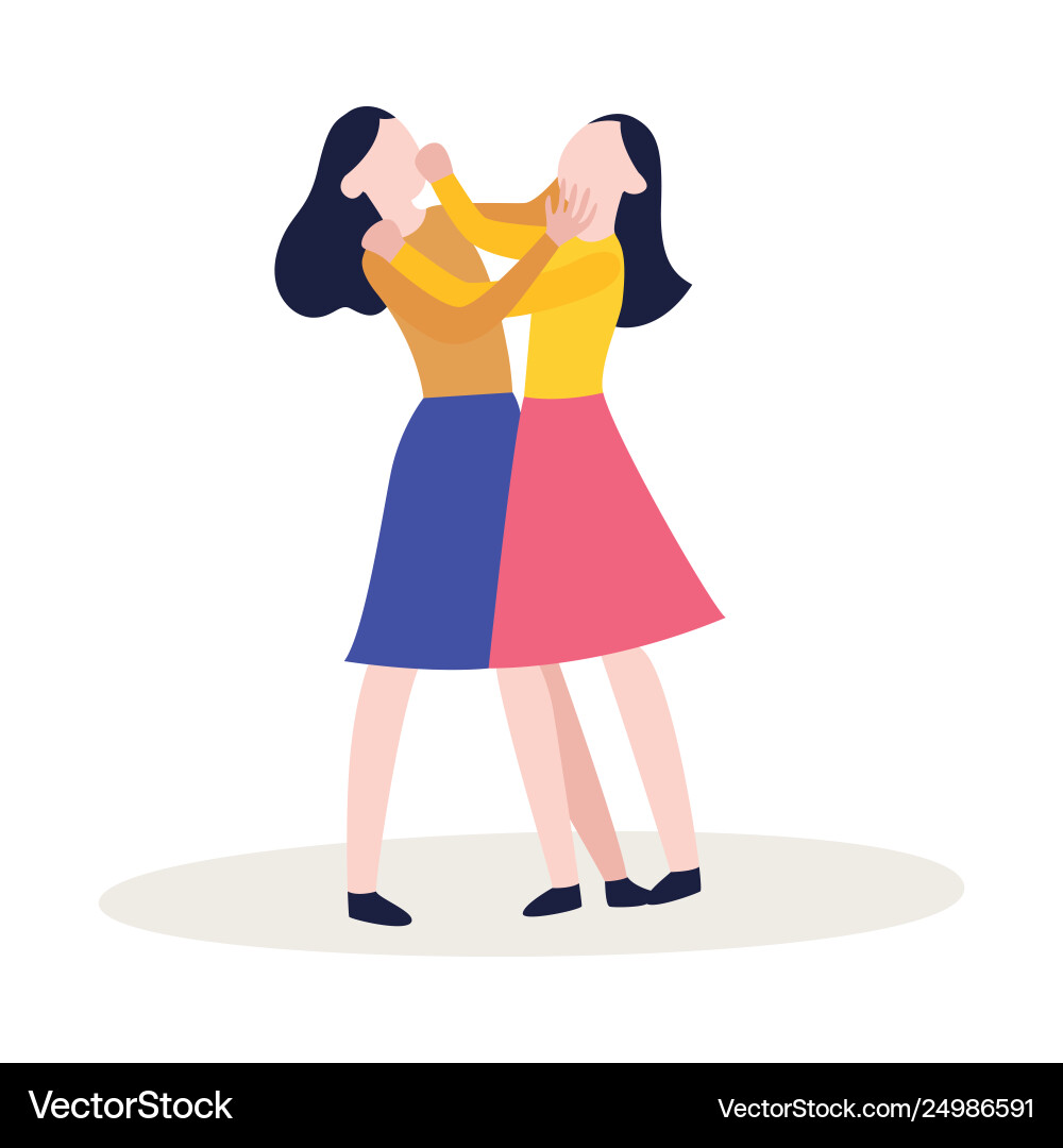 Flat two girls fighting punching each other Vector Image