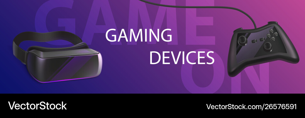 Gaming devices vr glasses and gamepad banner Vector Image