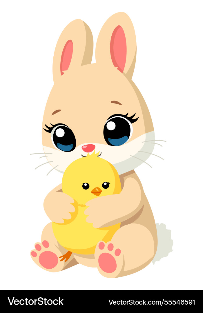 Happy easter bunny hugging chick Royalty Free Vector Image