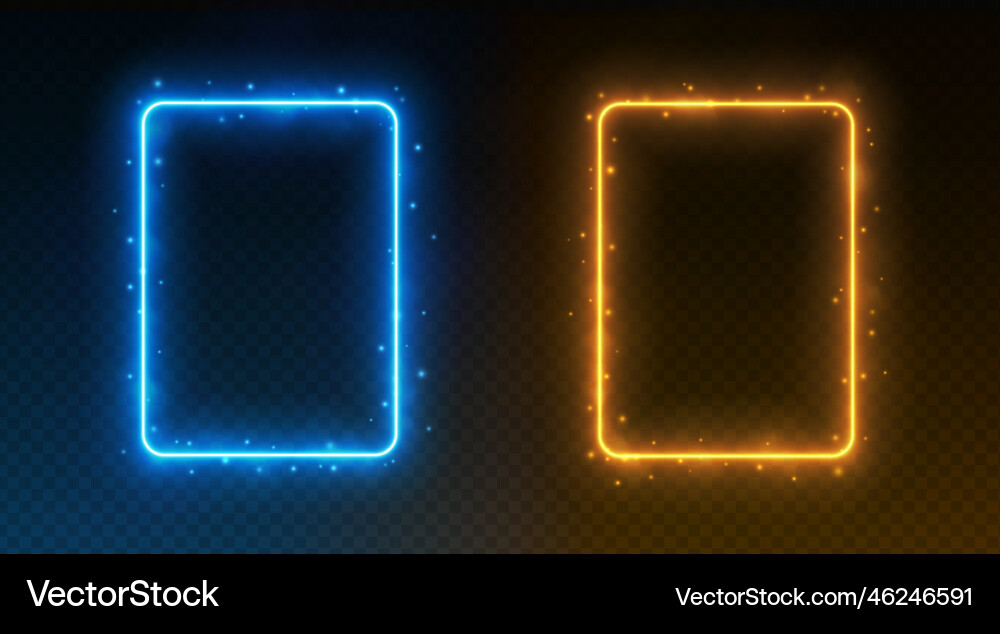 Neon rectangle frames glowing borders with smoke Vector Image