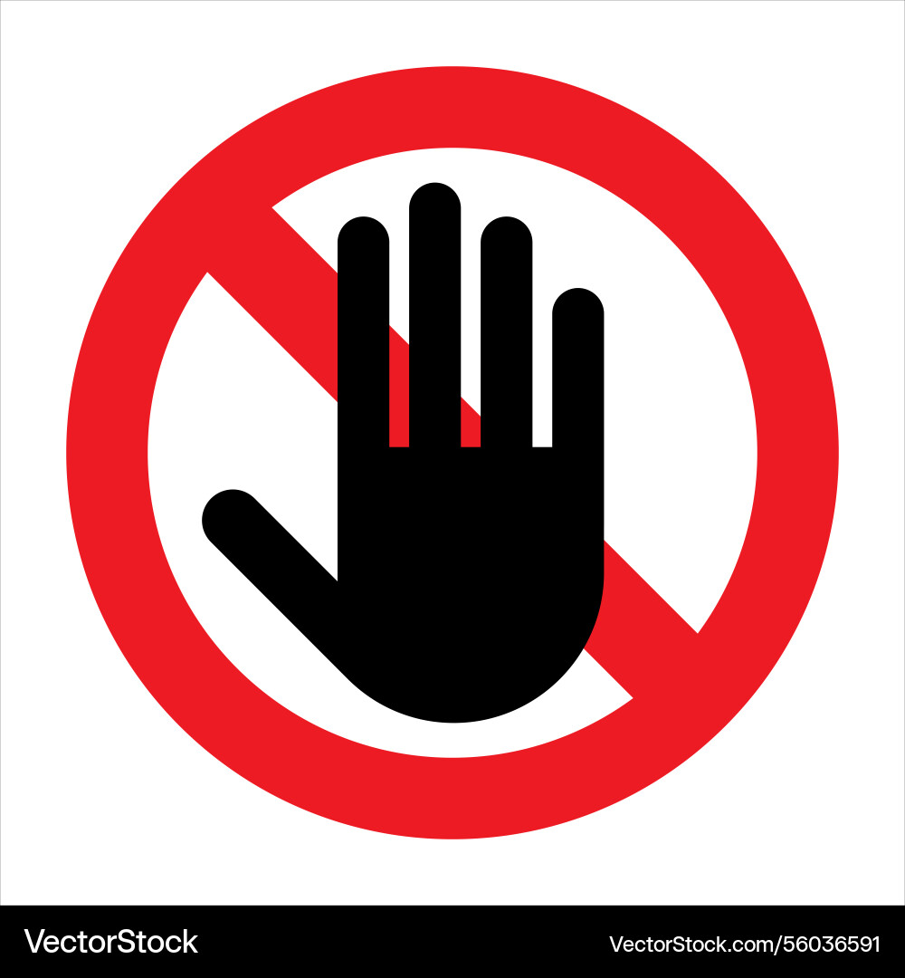 Red stop sign with hand no entry label Royalty Free Vector