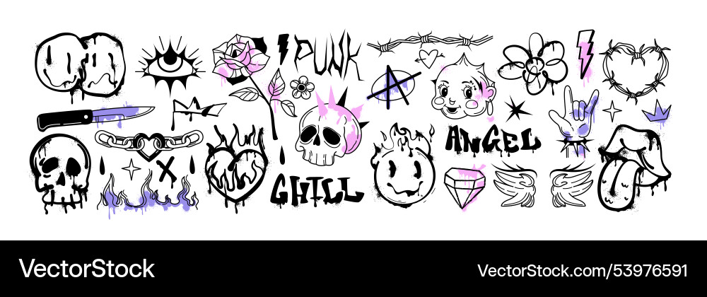 Spray paint graffiti inky burning heart barbed Vector Image