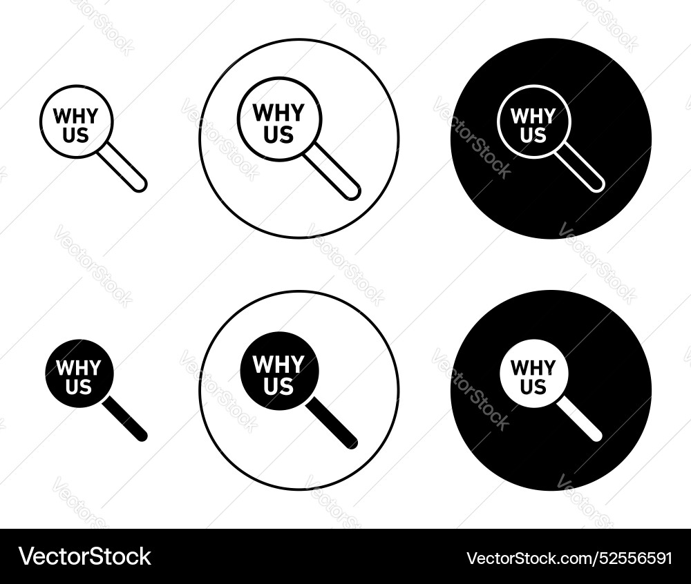 Why us icon set on white background Royalty Free Vector