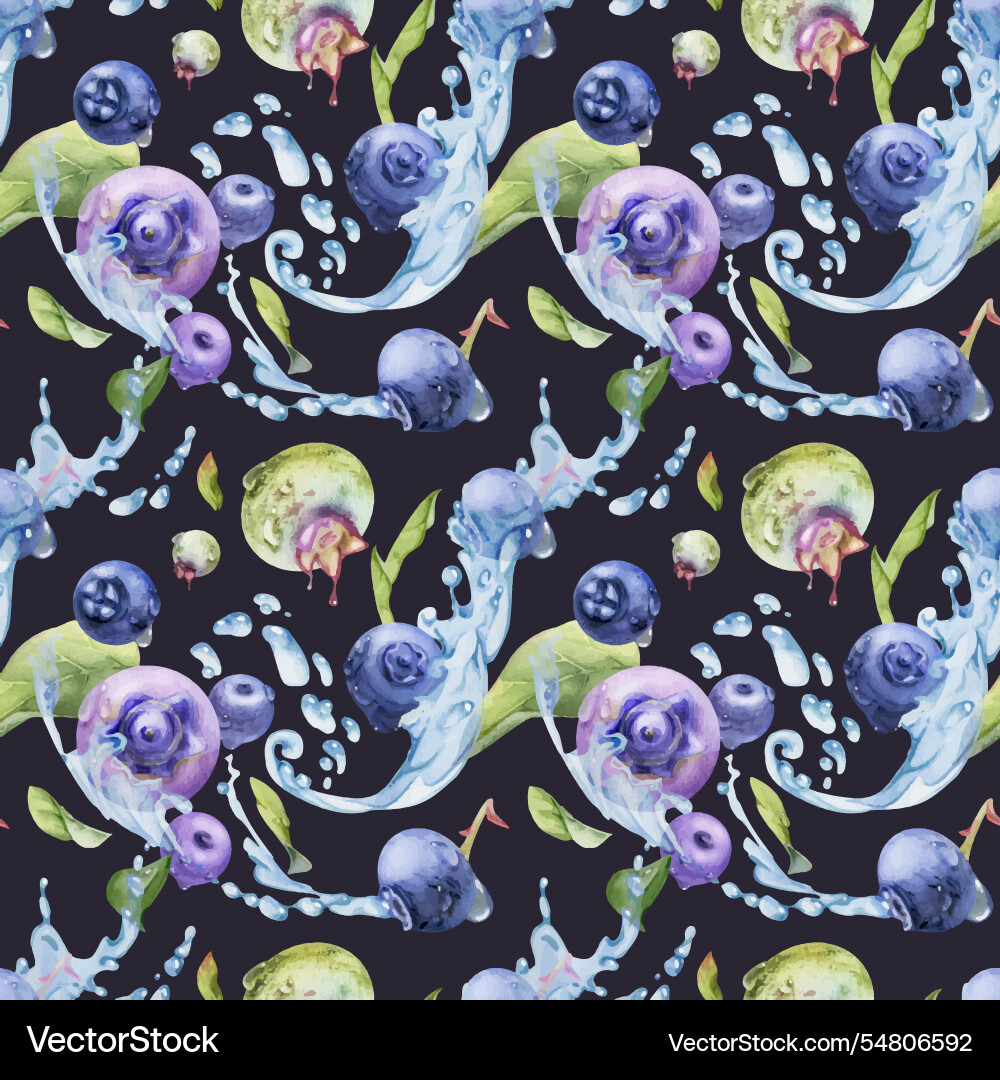 Blueberry blackberry flying in water splashes Vector Image