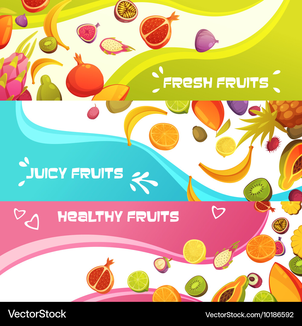 Fresh fruits horizontal banners set Royalty Free Vector