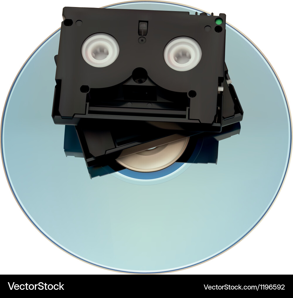 Minidv tape over dvd Royalty Free Vector Image