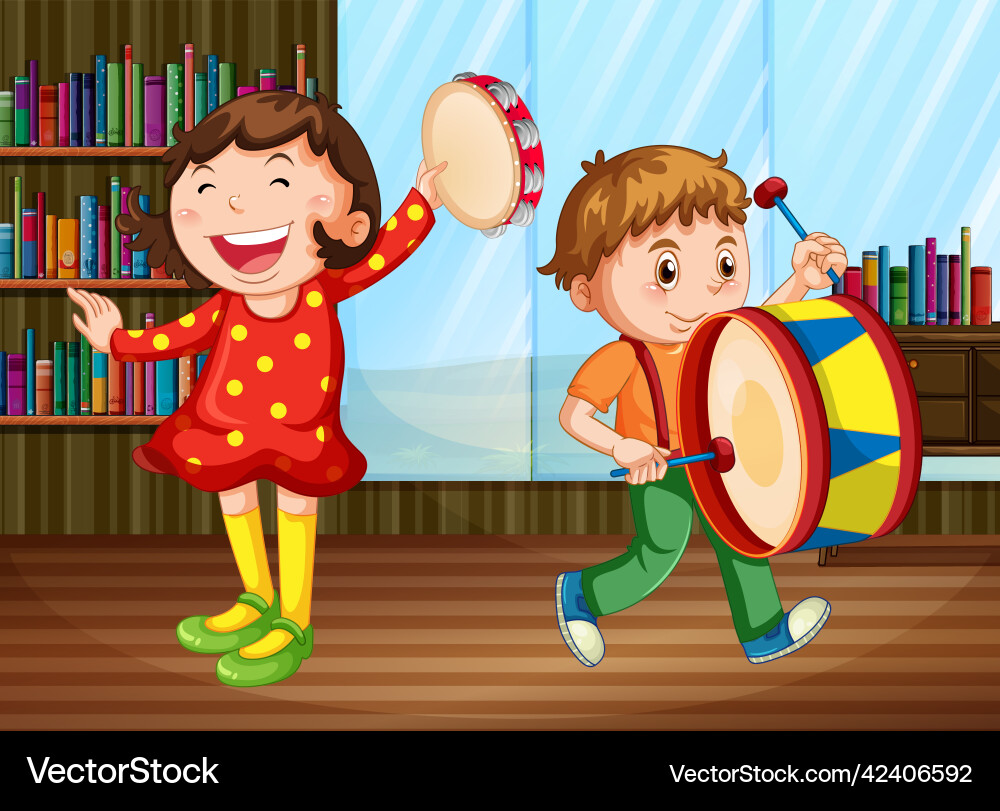 Scene with children playing indoor Royalty Free Vector Image
