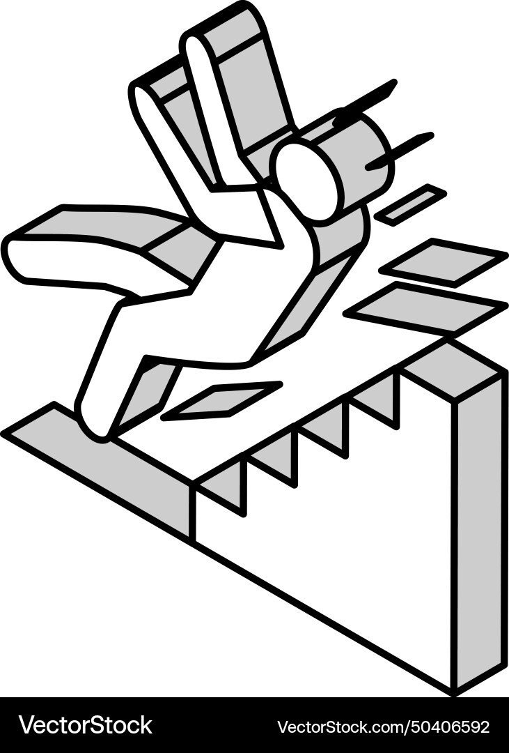 Steps fall man accident isometric icon Royalty Free Vector