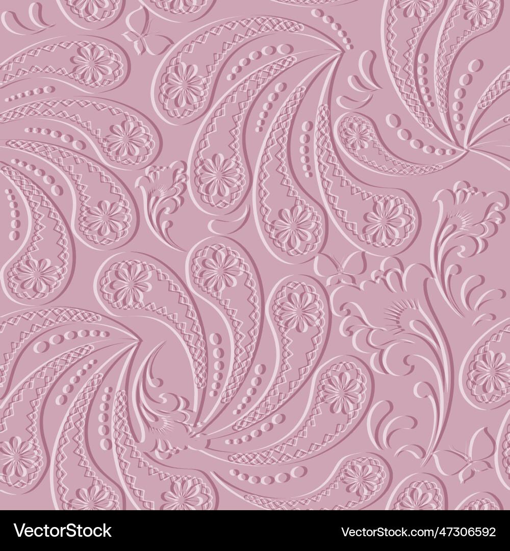 Textured emboss 3d ethnic paisley seamless Vector Image