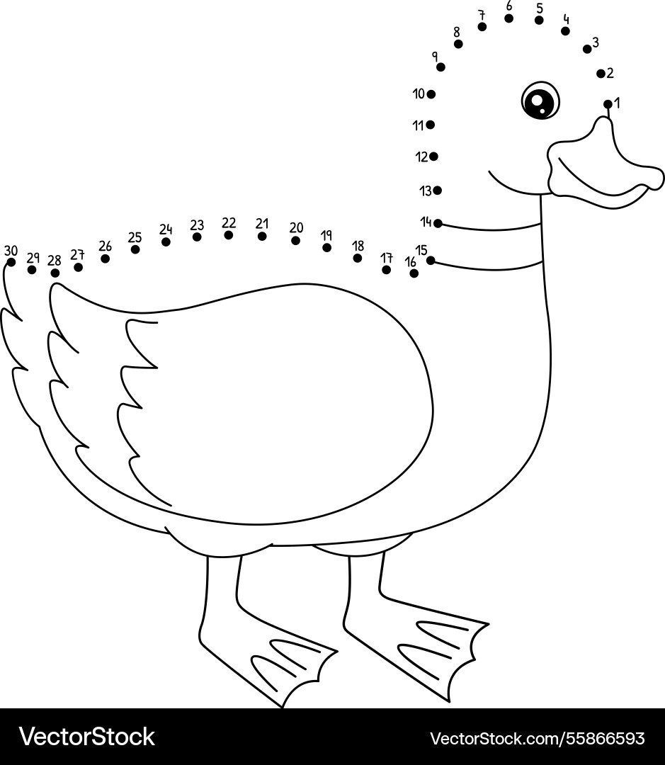 Dot to duck farm animal isolated coloring page Vector Image
