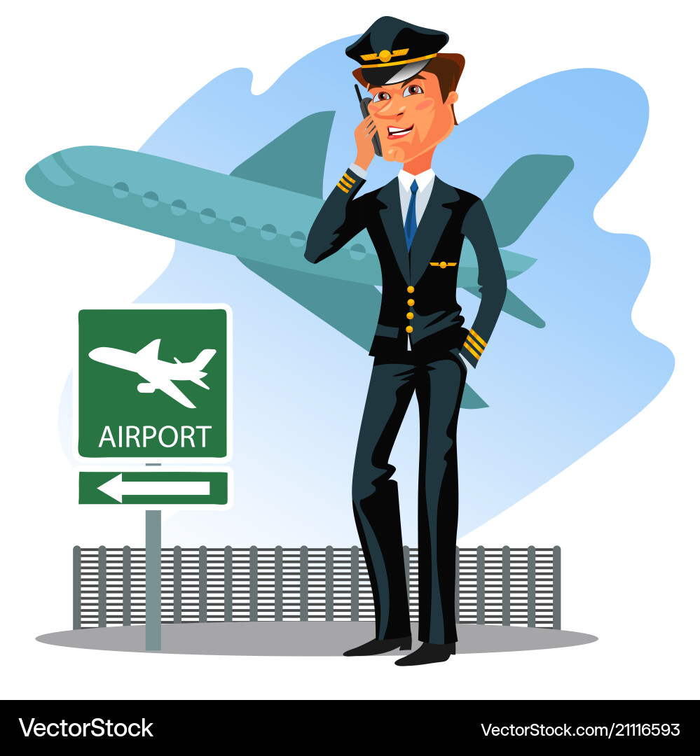 Pilot wear uniform with tie talking by phone Vector Image