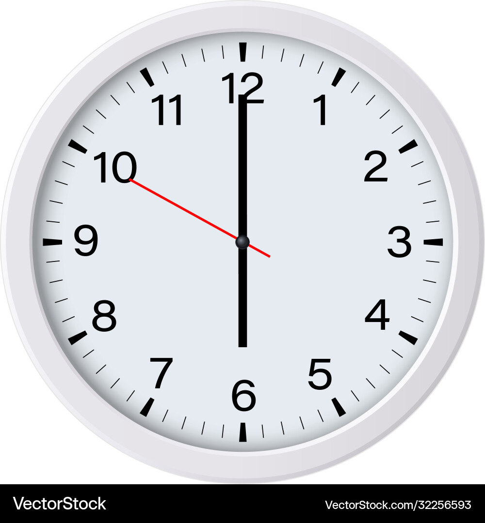 Round white wall clock showing six oclock Vector Image