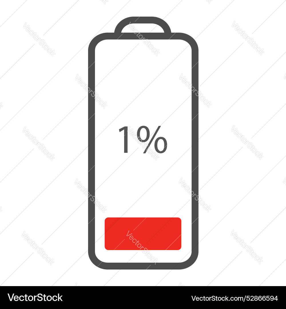 1 percent battery charge icon low power Royalty Free Vector