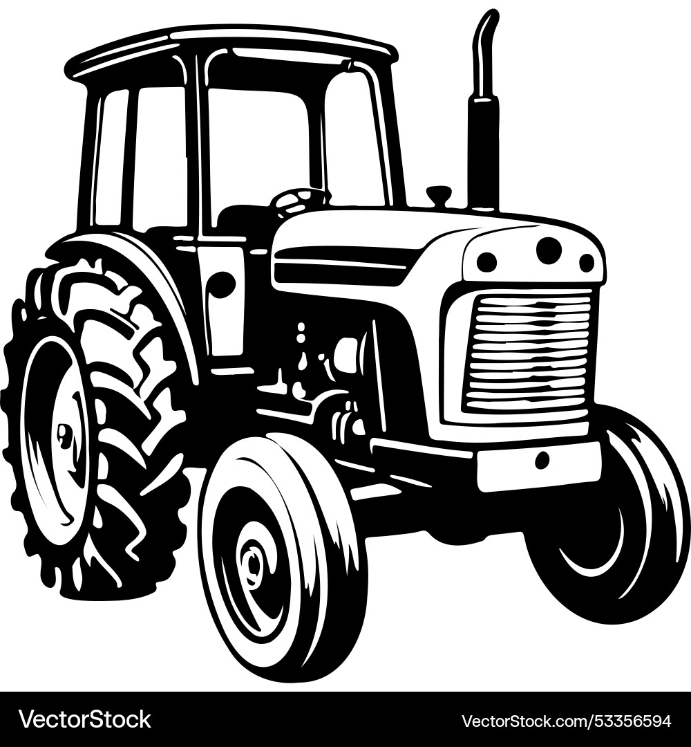 Cartoon tractor monochrome hand drawn line Vector Image