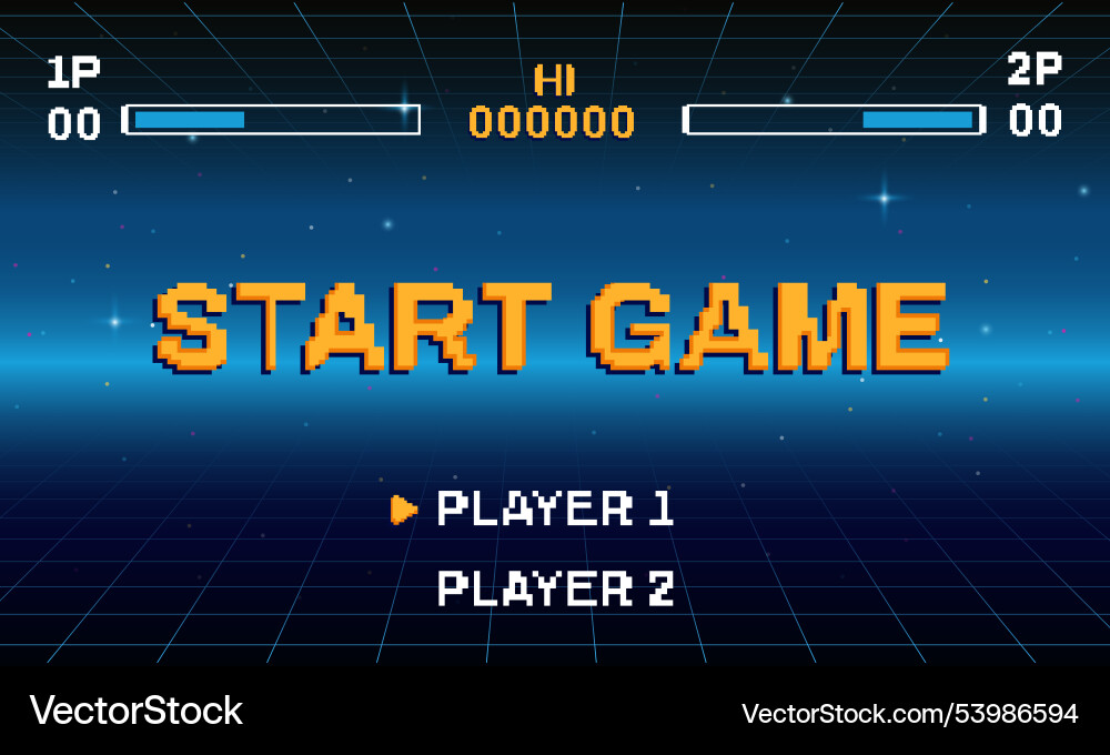 Fight retro game start menu with player choice Vector Image