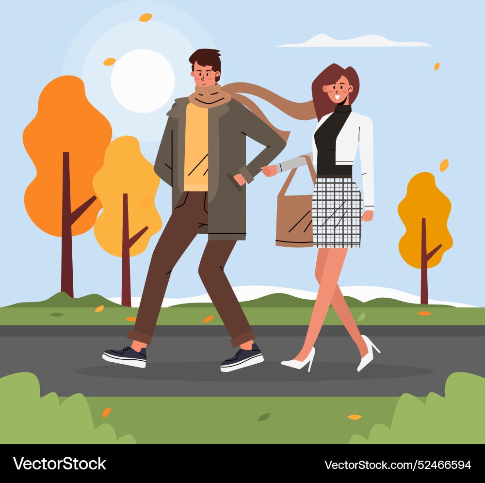 People walking in autumn Royalty Free Vector Image