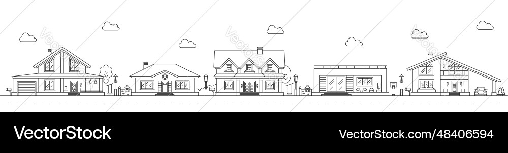 Residential Street Line Art Royalty Free Vector Image