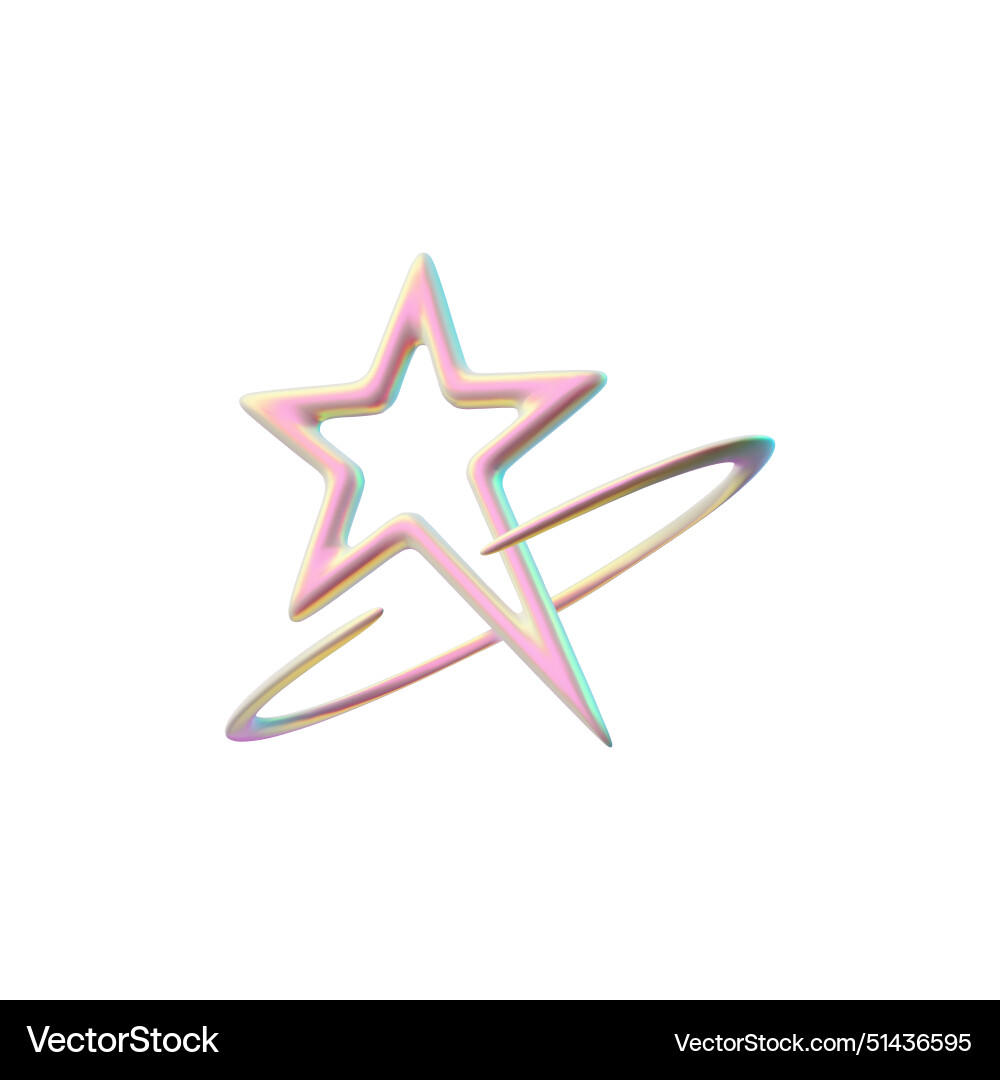 3d y2k star icon with orbit ring Royalty Free Vector Image