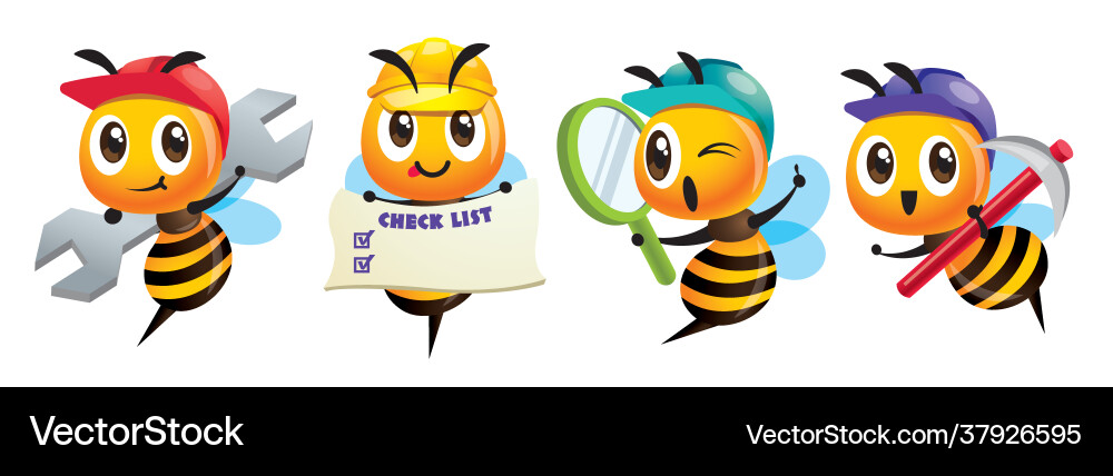 Cartoon worker bee mascot set Royalty Free Vector Image
