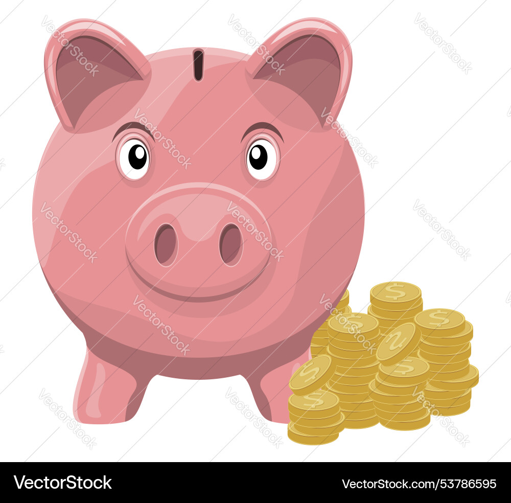 Ceramic pink pig money box for saving Royalty Free Vector