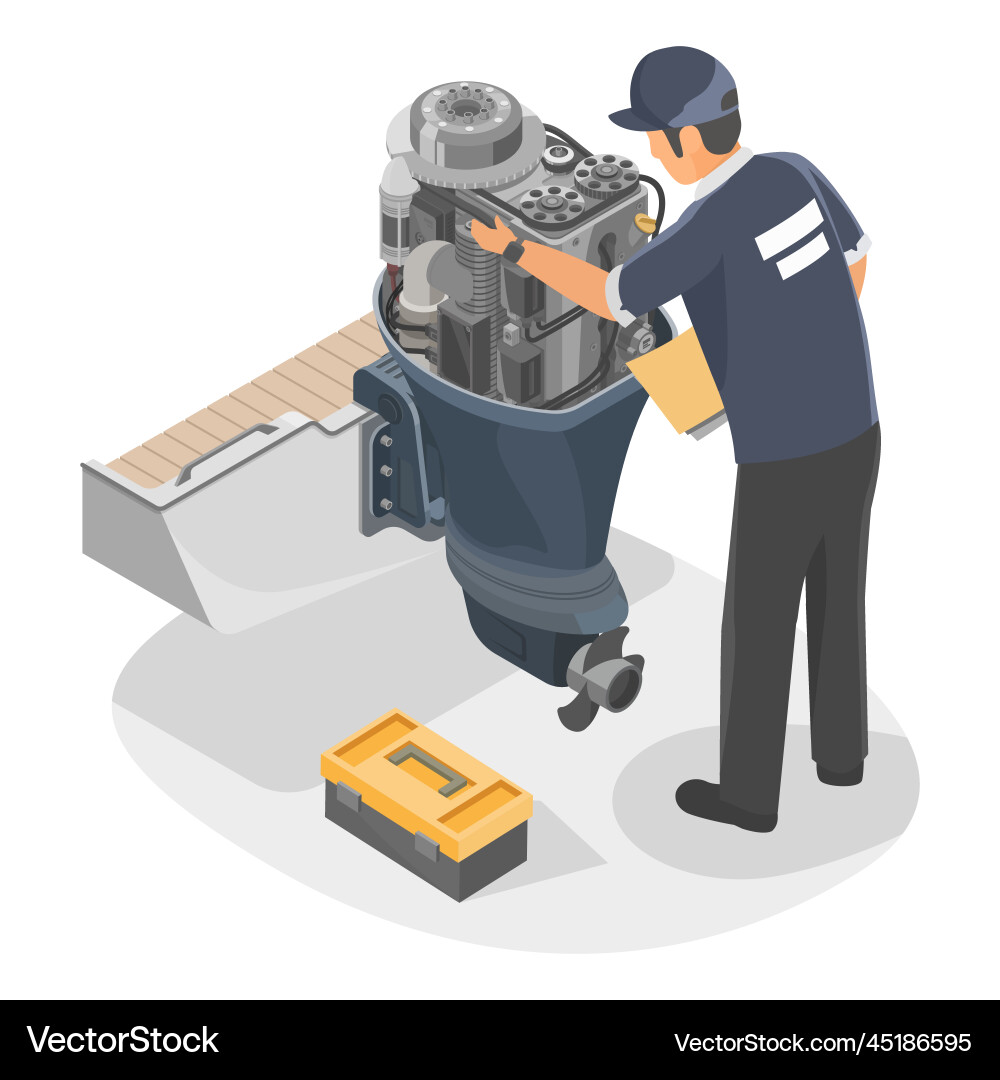Outboard engineering engine maintenance inspector Vector Image