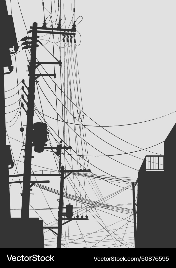 Pole with wires in the city Royalty Free Vector Image