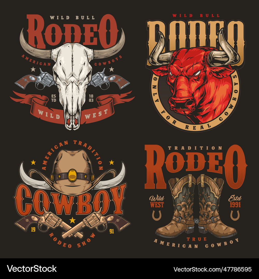 Rodeo event colorful set posters Royalty Free Vector Image