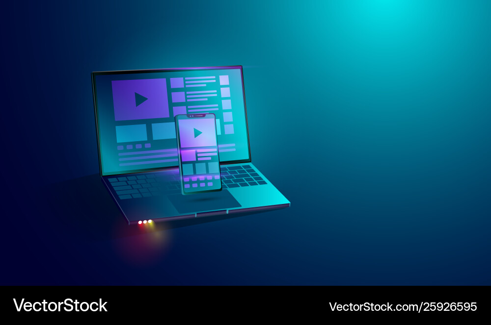 Web development on smartphone and laptop screen Vector Image
