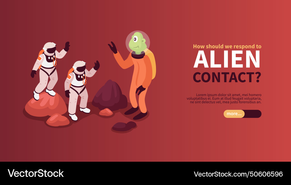 Alien contact isometric horizontal banner Vector Image