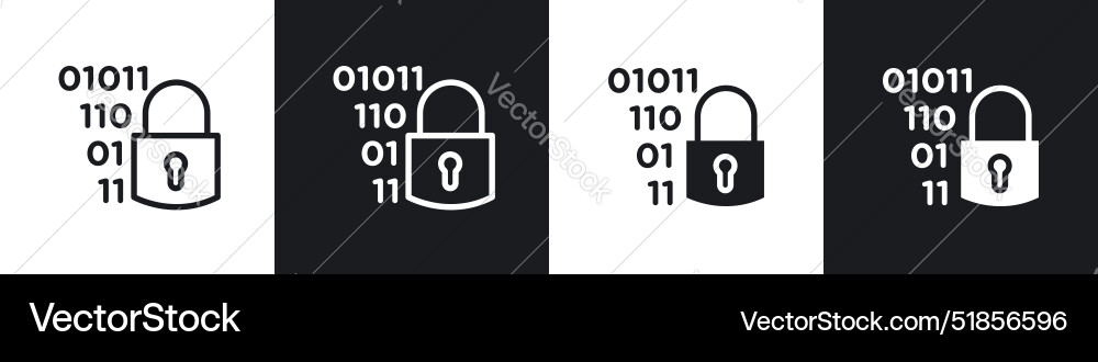 Binary lock icon set in black and white filld Vector Image