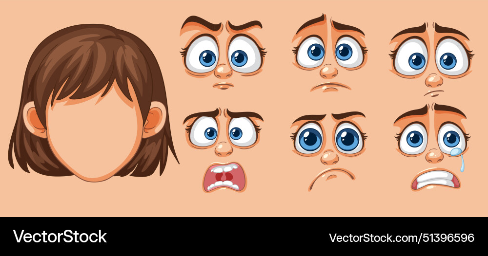 Different emotions shown through animated facial Vector Image