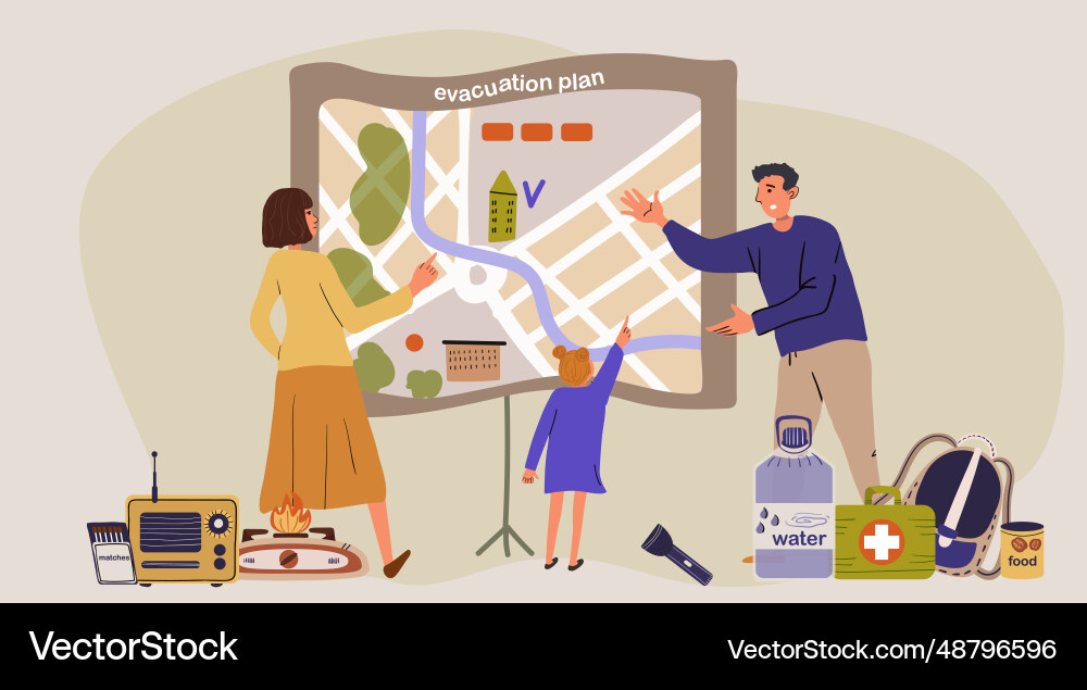 Disaster prevention plan composition Royalty Free Vector