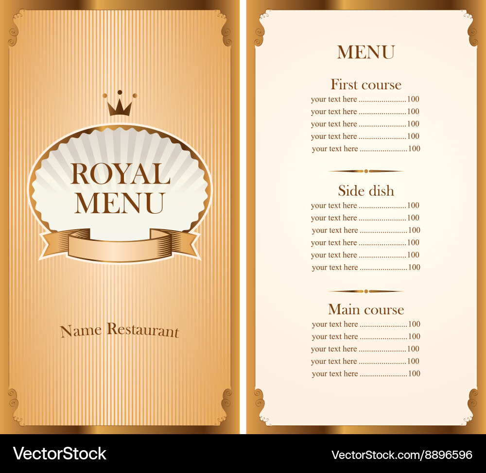 Royal menu for a cafe or restaurant Royalty Free Vector