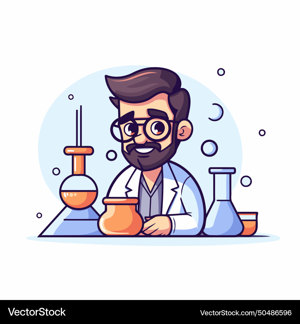 Scientist man working in laboratory cartoon Vector Image