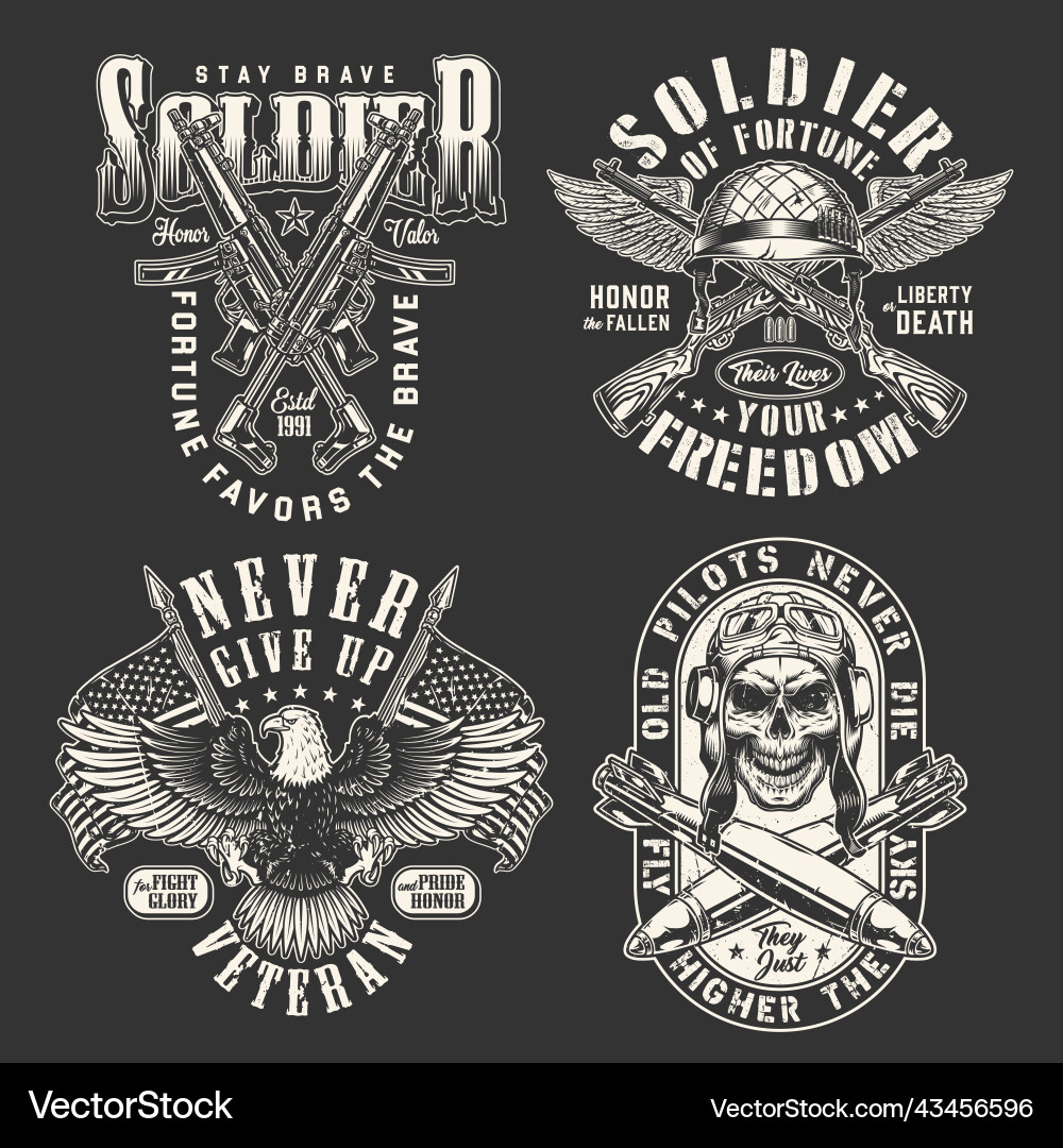 Soldier military set monochrome flyer Royalty Free Vector