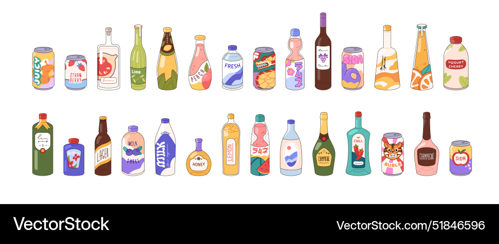 Various drinks set different alcohol beverages Vector Image