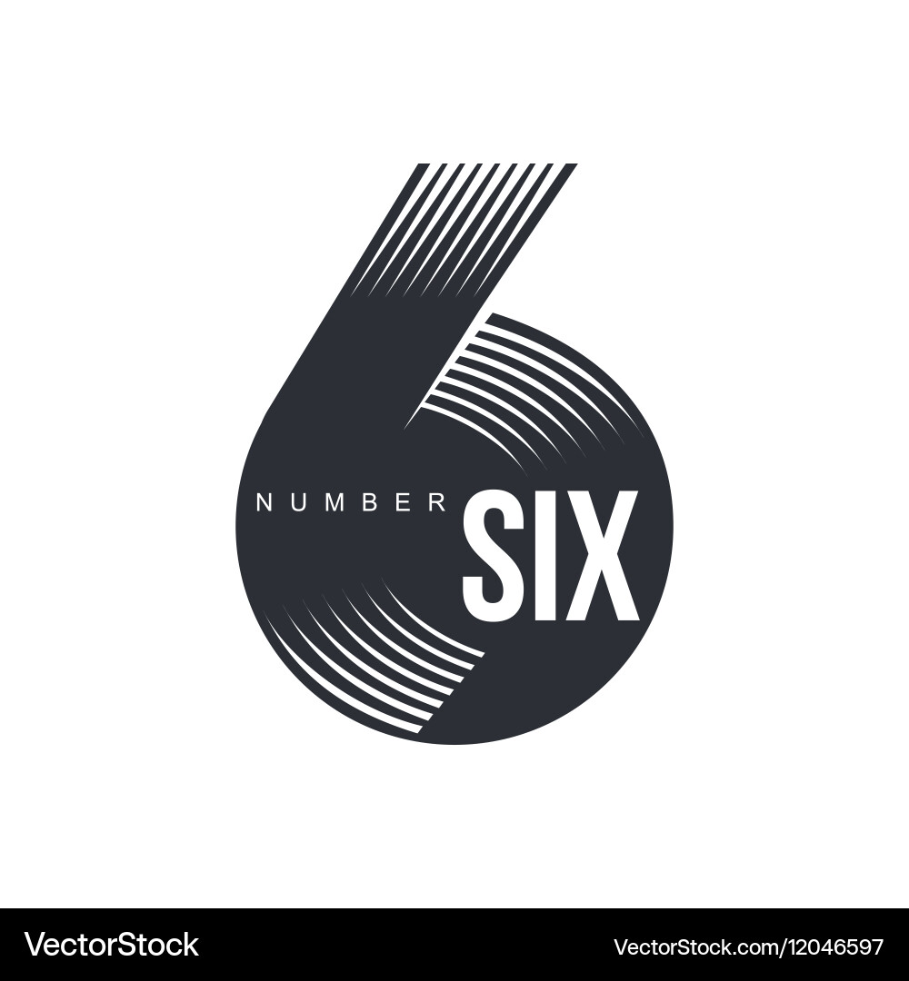 Black and white number six logo formed Royalty Free Vector