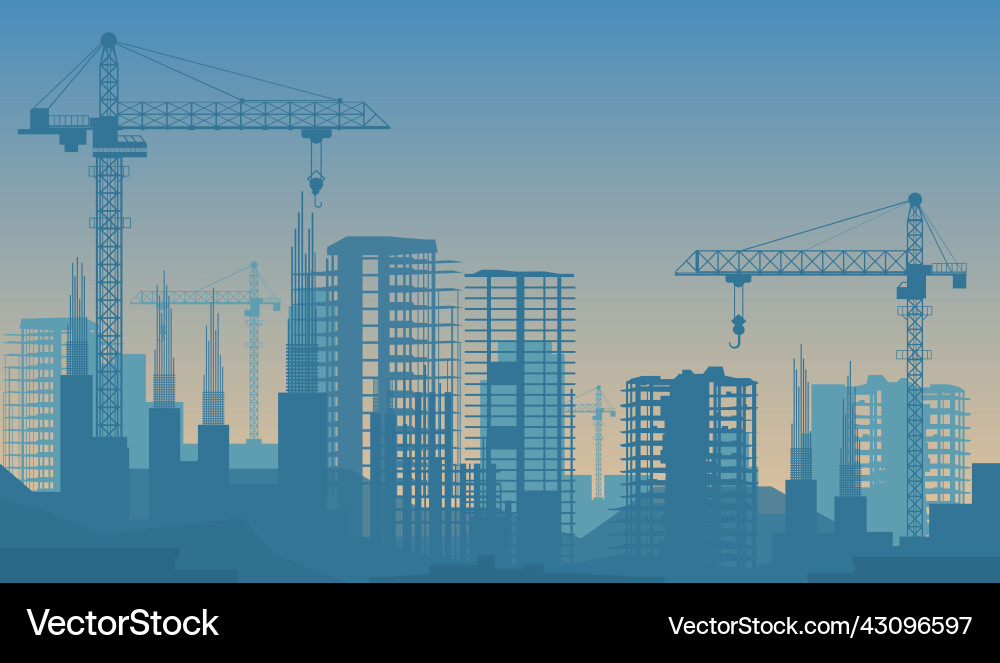 Blue skyline with modern construction site Vector Image
