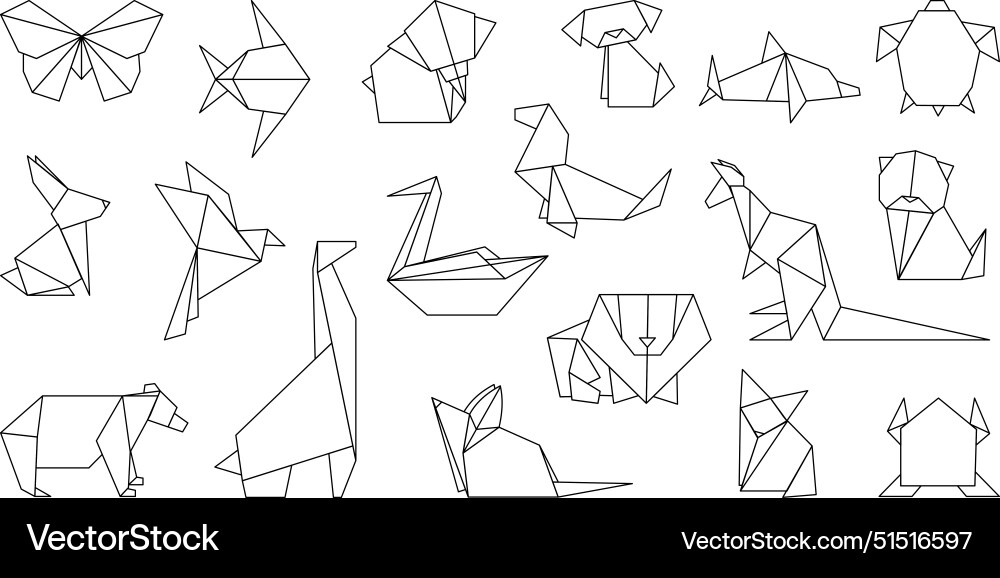 Line origami elements different polygonal birds Vector Image