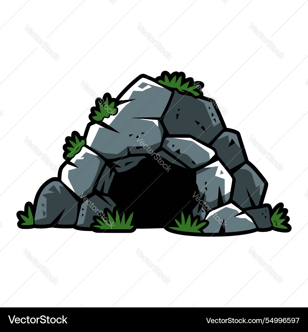 Rocky cave entrance with grass Royalty Free Vector Image