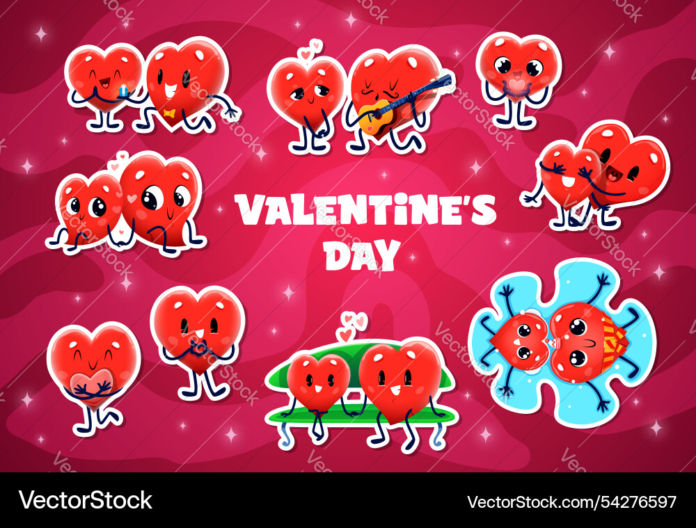 Valentines day heart characters stickers pack Vector Image
