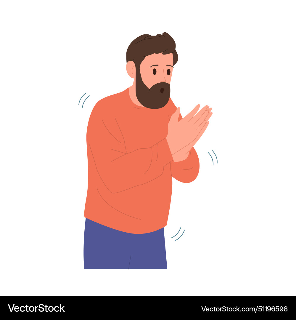 Freezing man cartoon character rubbing hands Vector Image