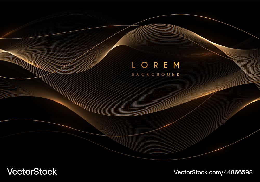 Gold wave lines on black background Royalty Free Vector