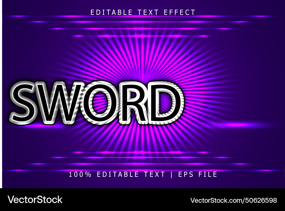 Sword editable text effect 3 dimension emboss Vector Image